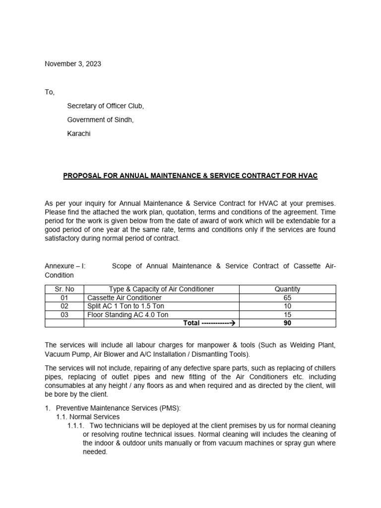 HVAC Annual Maintenance Proposal | PDF | Air Conditioning | Building ...