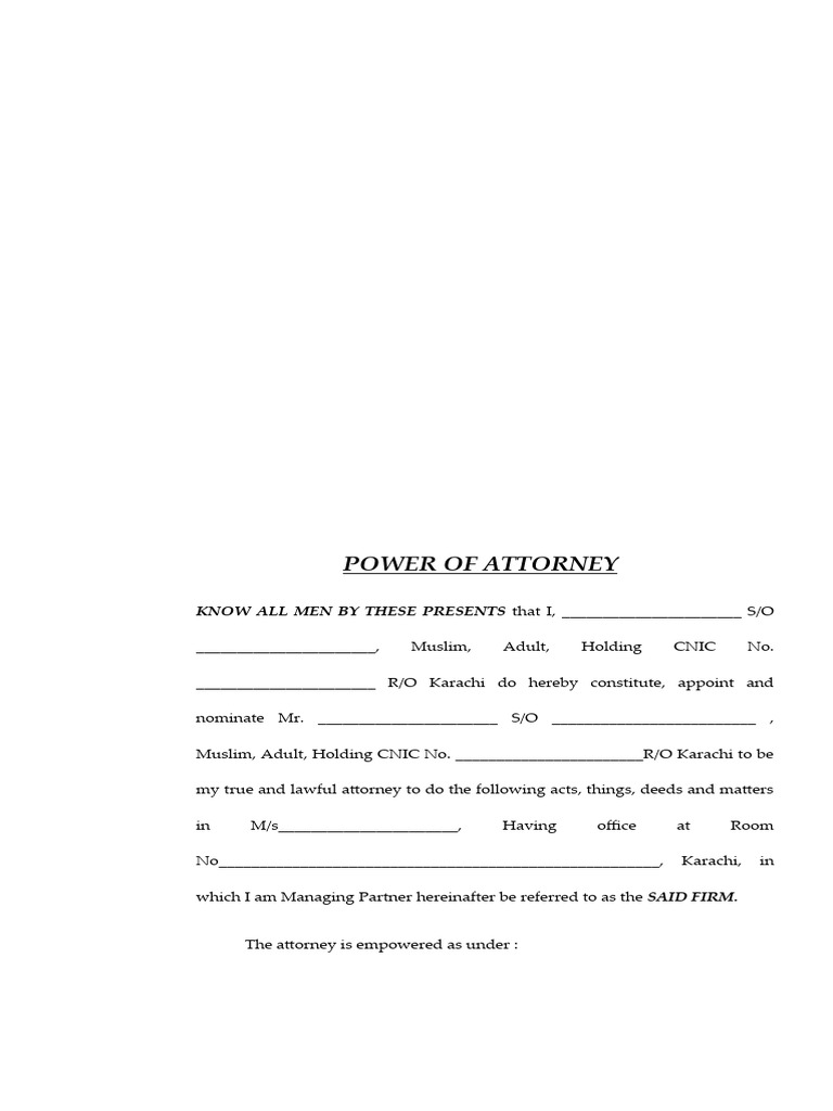 POWER OF ATTORNEY Format | PDF | Affidavit | Lawyer