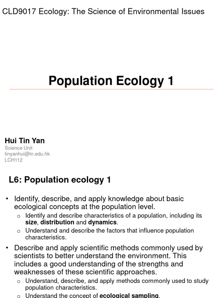 CLD9017 - Lecture 6 Population Ecology 1 | PDF | Sampling (Statistics ...