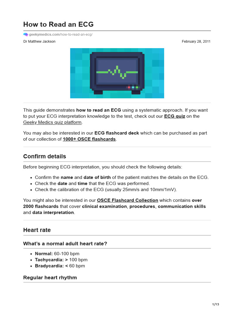 How To Read An ECG: Confirm Details | PDF | Electrocardiography | Causes Of Death