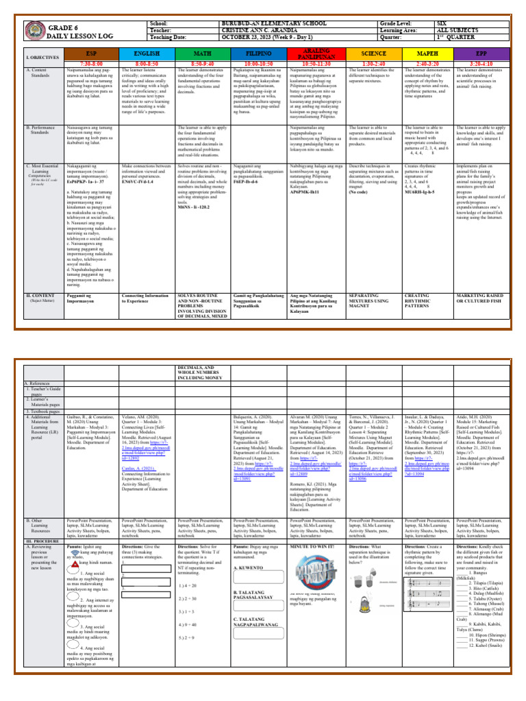 Grade 6 DLP Q1 W9D1 | PDF | Learning