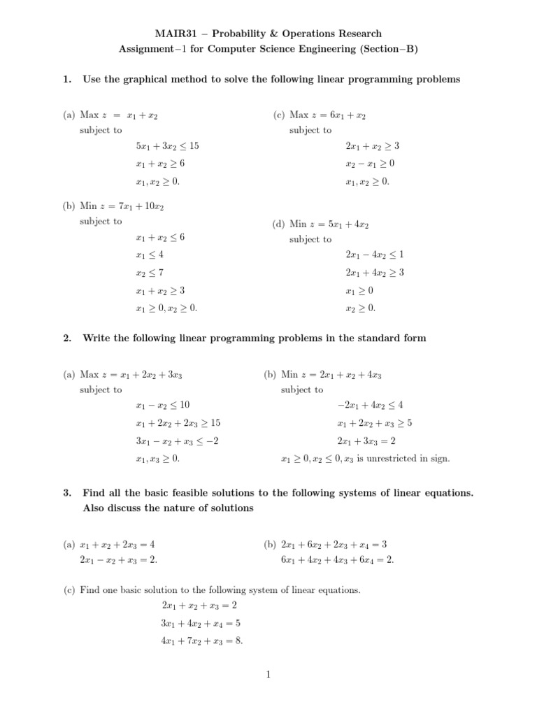Assignment 1 | PDF | Linear Programming | Numerical Analysis