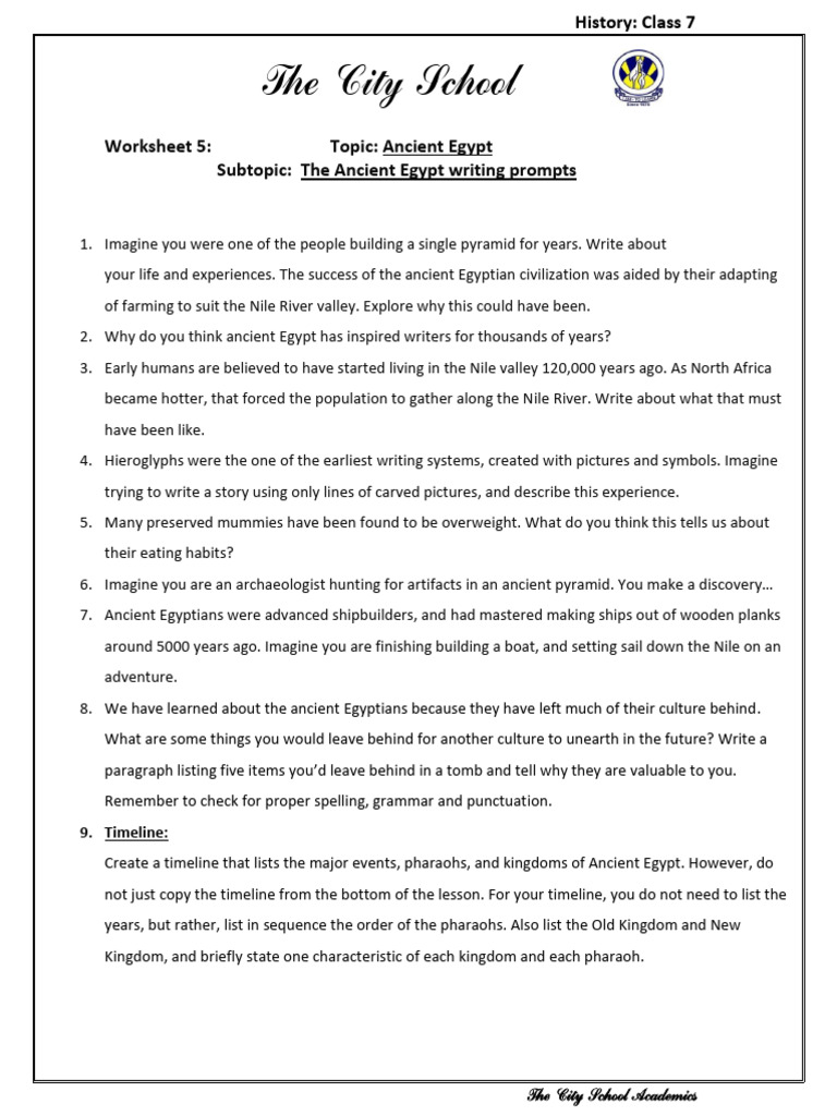 Worksheet 5-The Ancient Egypt Writing Prompts | PDF