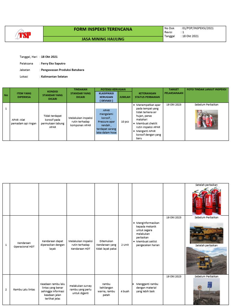 SK 02 Form Inspeksi Terencana | PDF