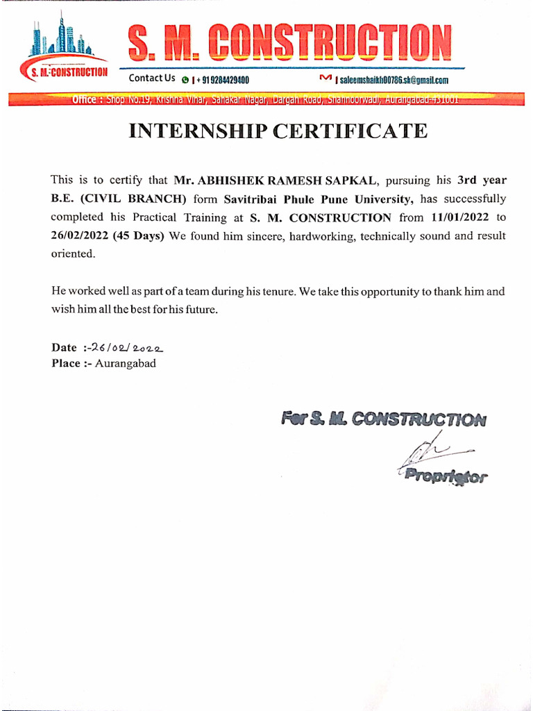 Sapkal Abhishek Ramesh S.M. CONSTRUCTION | PDF