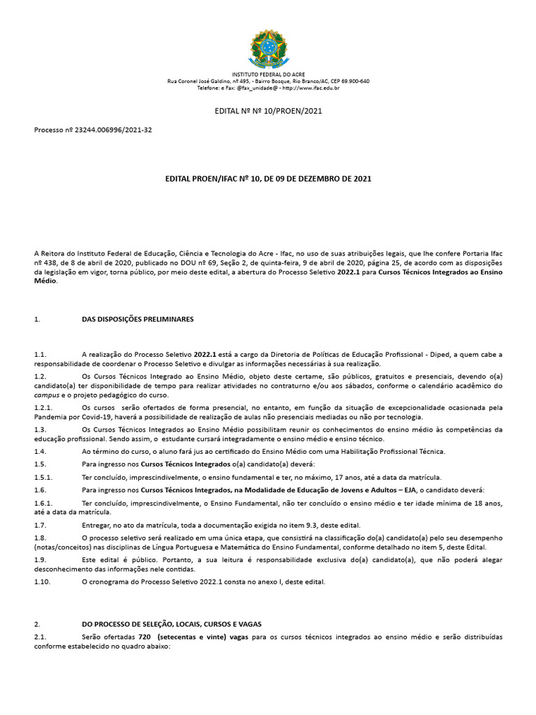 Arquivos EDITAL PROEN-IFAC - N 10 de 09-12-2021 | PDF
