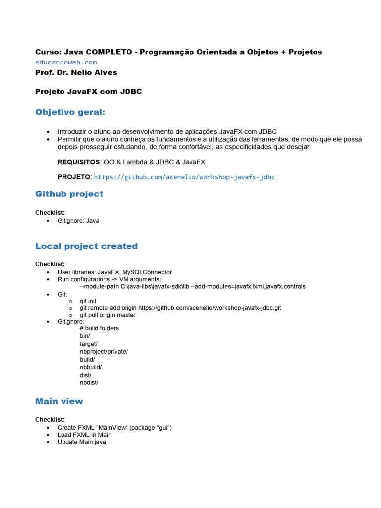 Parte2 Projeto Javafx JDBC | PDF | Java (Programming Language) | Databases