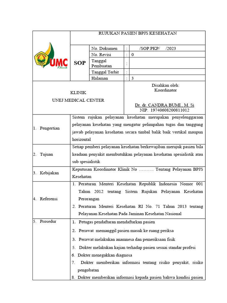 SOP Rujukan Pasien Bpjs | PDF