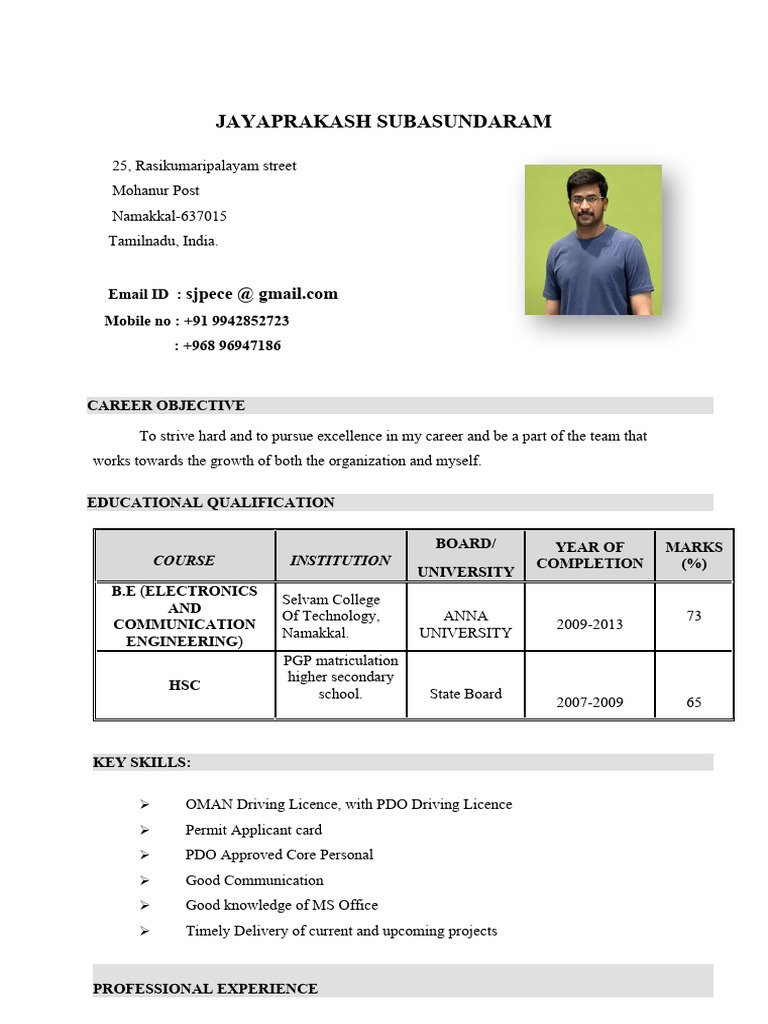 Jayaprakash.S - CV | Download Free PDF | Oman | Valve