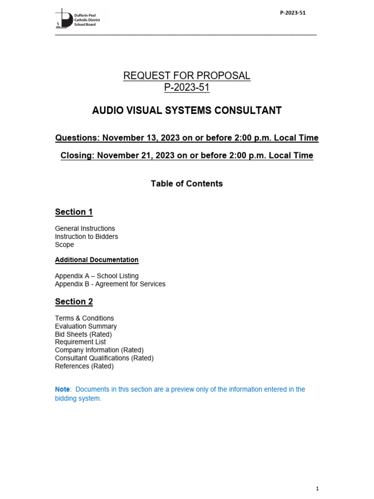 Audio Visual Systems Consultant: Request For Proposal P-2023-51 ...