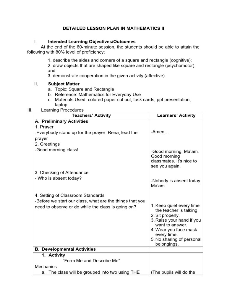 Math LESSON-PLAN | PDF | Lesson Plan | Education Theory