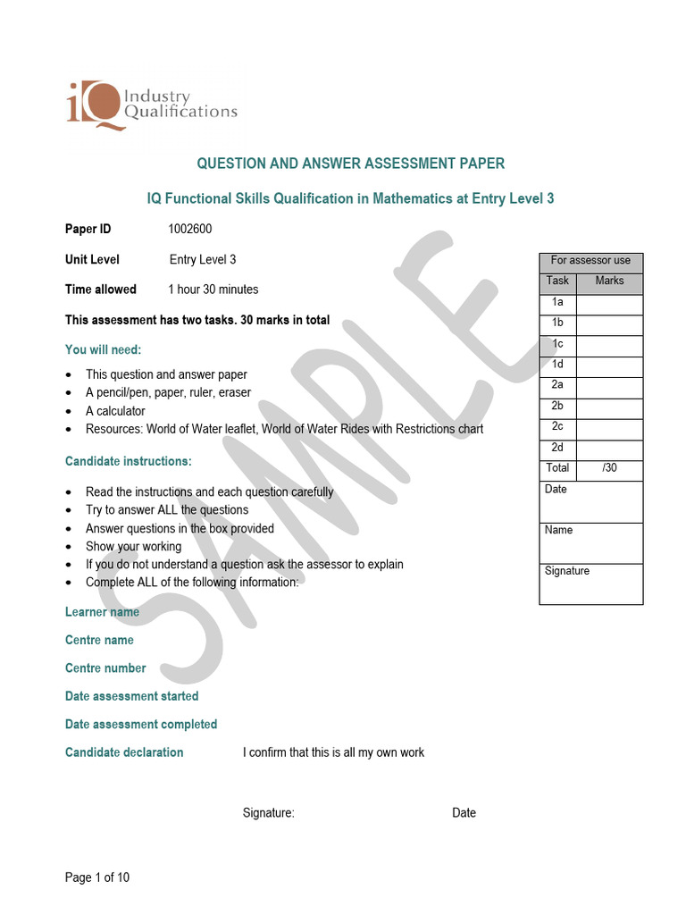 FS Maths EL3 Sample Paper | PDF