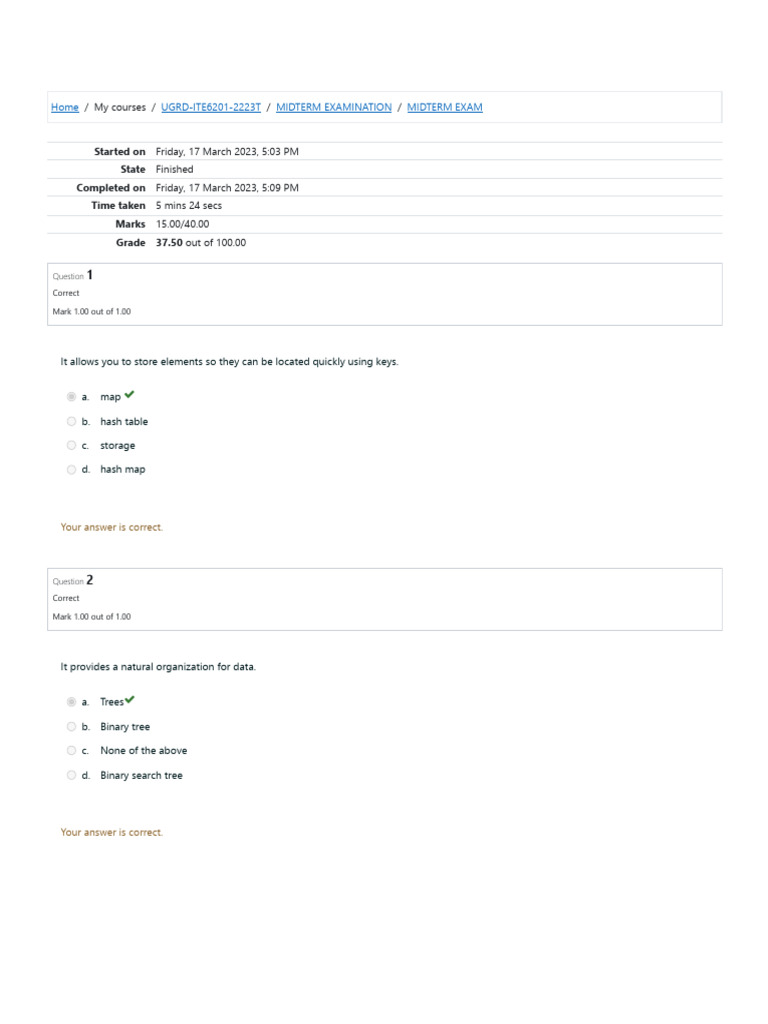 Midterm Exam Attempt Data Structures And Algorithms Pdf Discrete Mathematics Information
