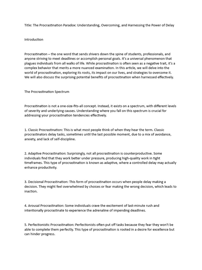 Procrastination Article | PDF | Professional Skills | Procrastination