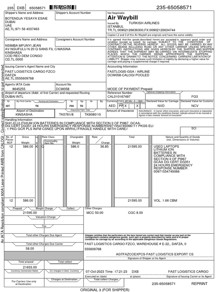 235-65058571 Awb (2) - 231009 - 133215 | Download Free PDF | Cargo | Business