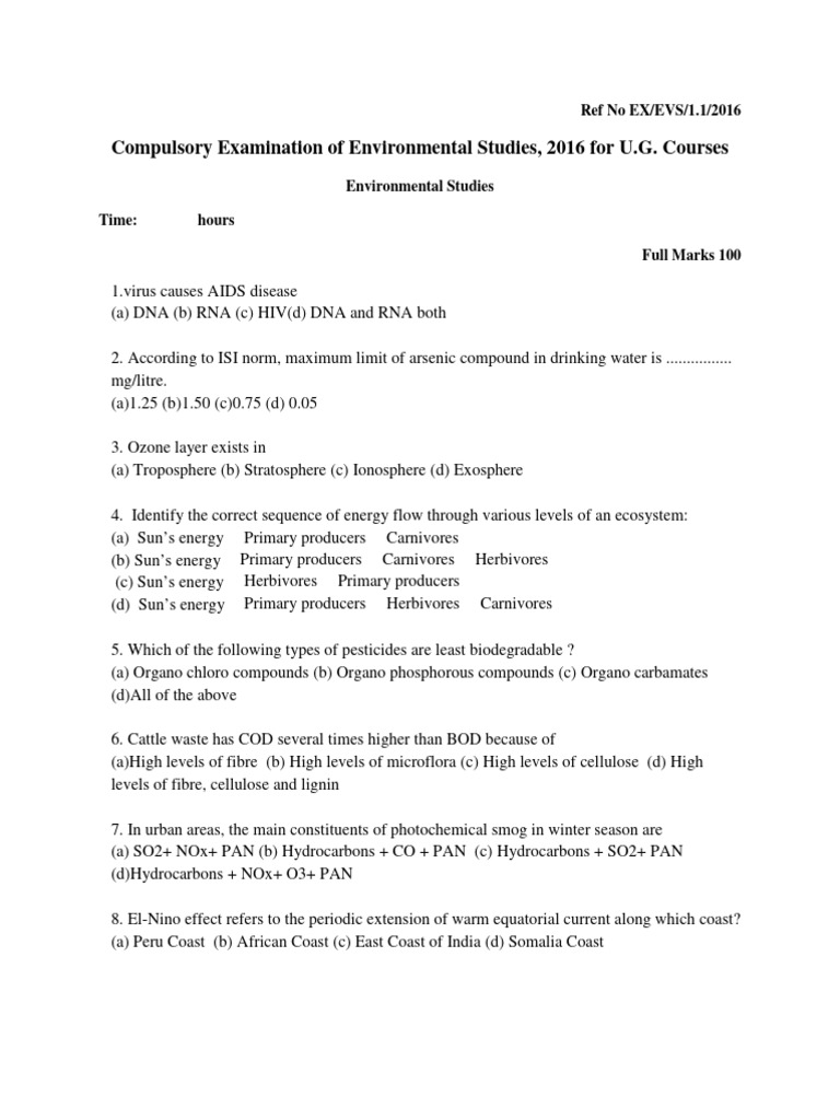 EVS 2016 Question Paper | PDF | Waste | Soil