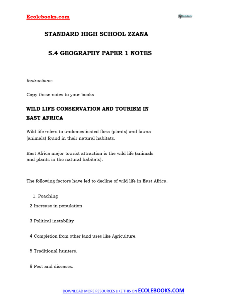 S4 Geography Paper One Notes Revision & Past Papers | PDF