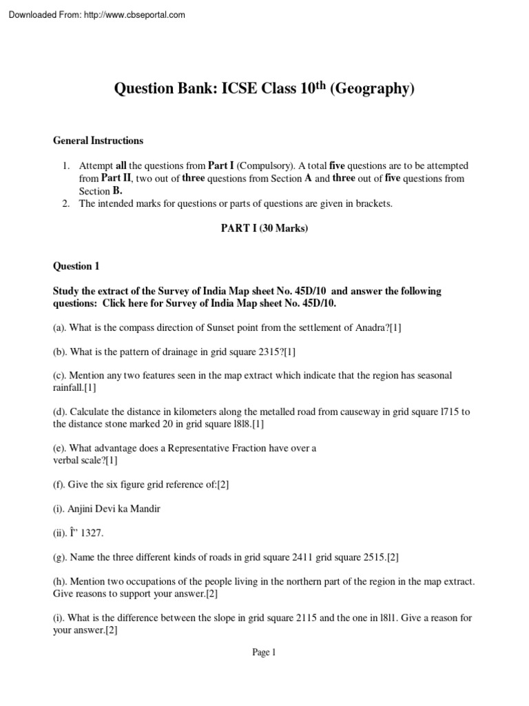 Question Bank ICSE Class 10th Geography | PDF | Soil | Rain