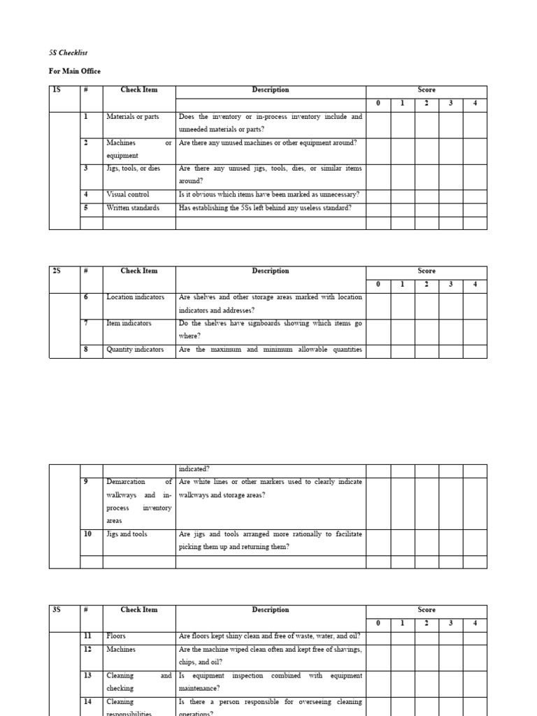 5S Checklist | PDF | Business Process