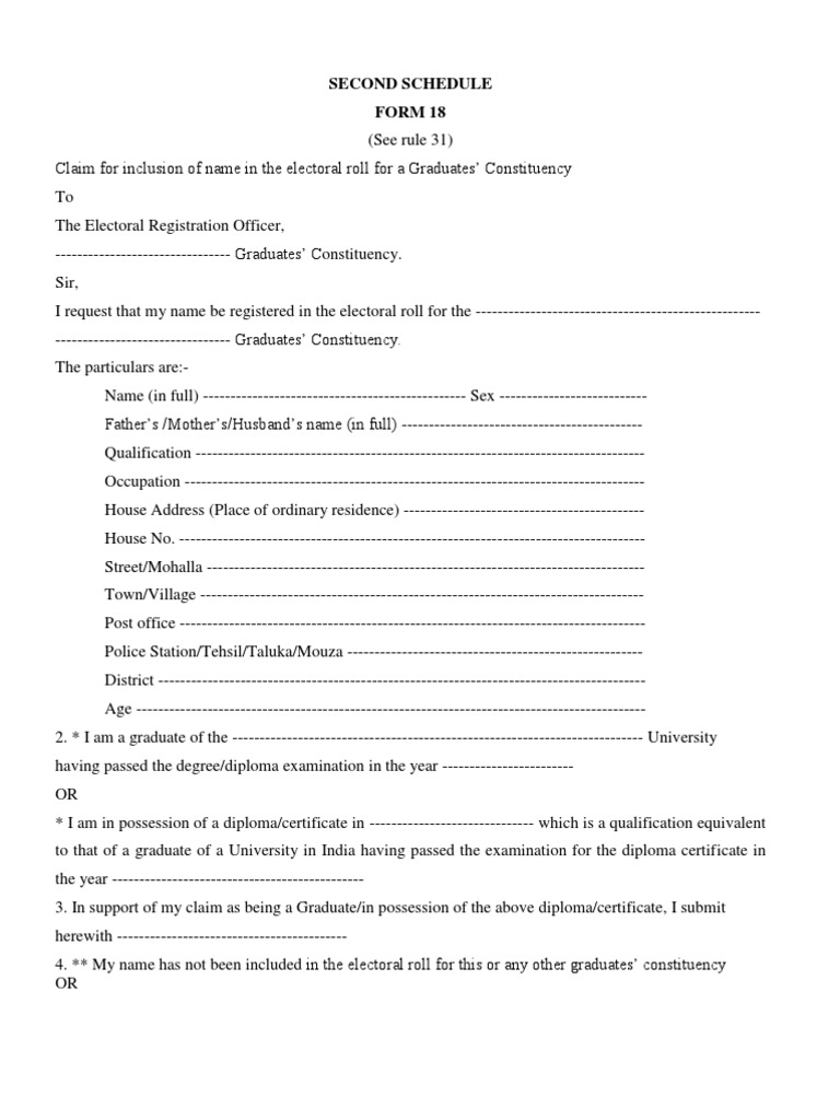 FORM18-Claim For Inclusion of Name in The Electoral Roll For A ...