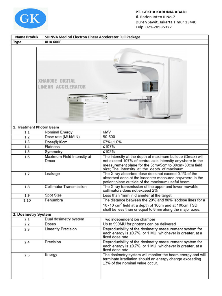 Nama Produk SHINVA Medical Electron Linear Accelerator Full Package ...