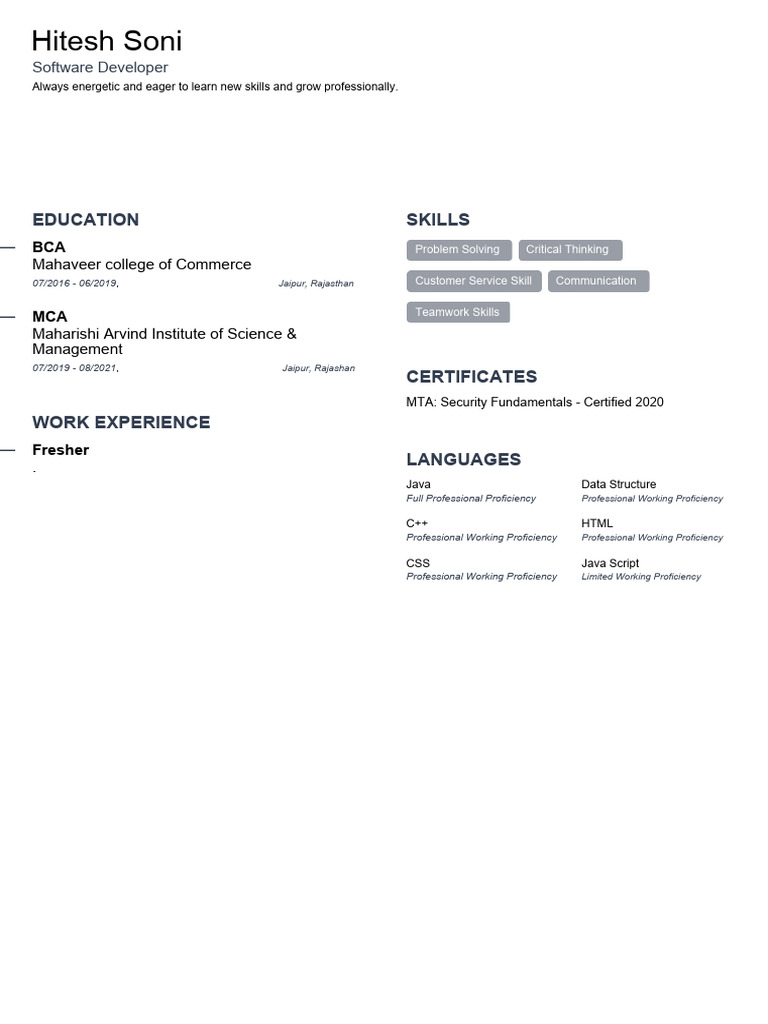 Hitesh Soni: Software Developer Profile | PDF