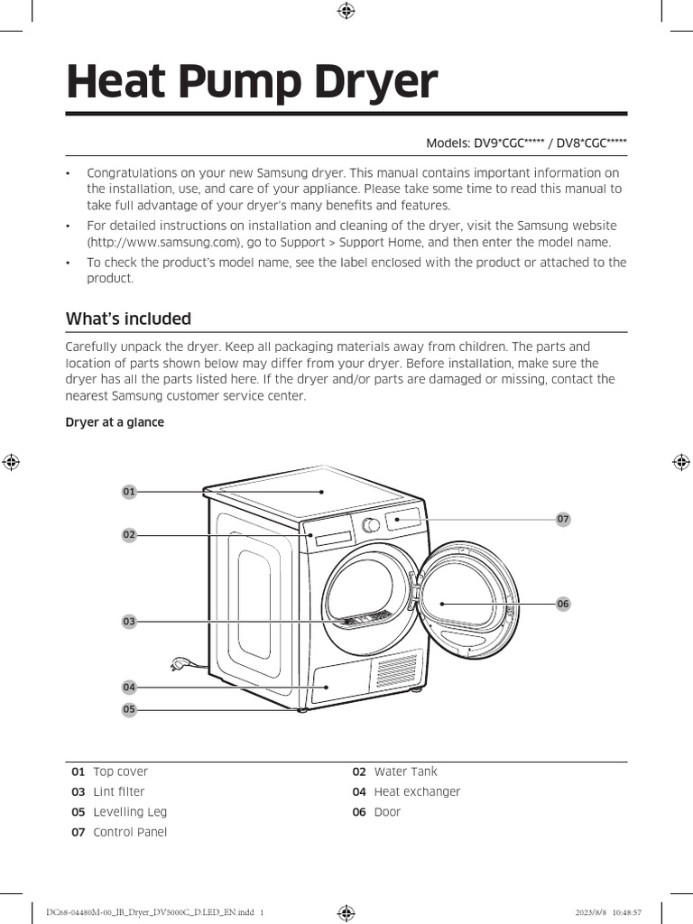 DC68-04480M-00 IB Dryer DV5000C D.LED EN | PDF | Ac Power Plugs And ...