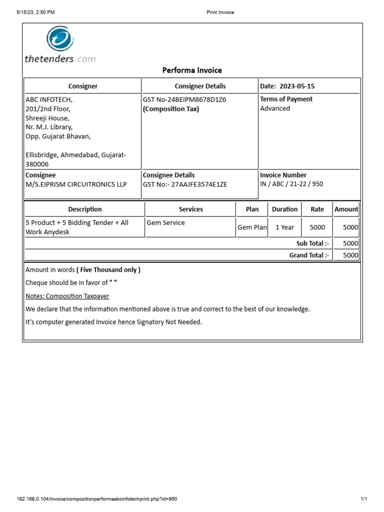 Eiprism Circuitronics LLP - Invoice | PDF | Finance & Money Management