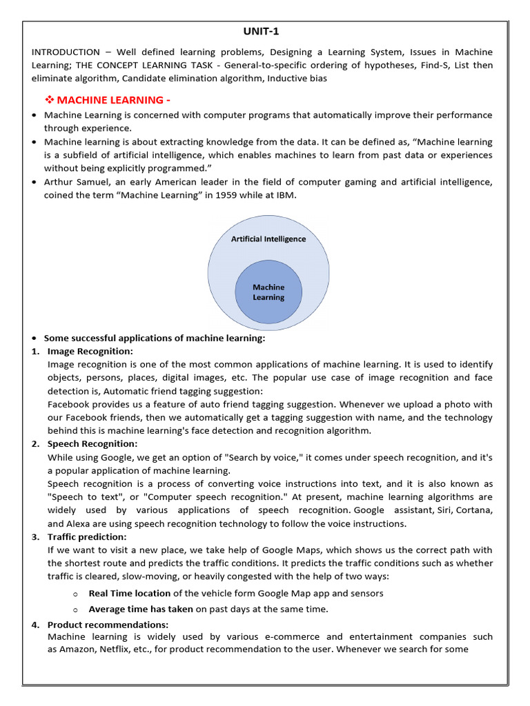 ML (Unit-1) | PDF | Machine Learning | Function (Mathematics)