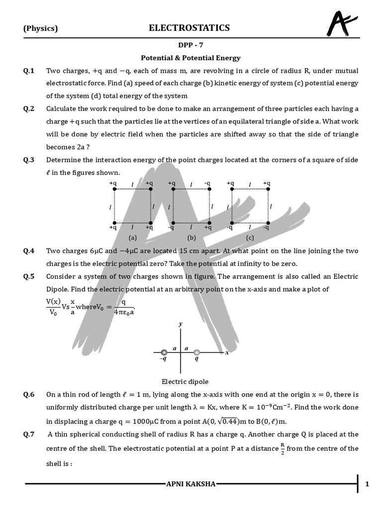 DPP - 07 - Electrostatics - Potential & Potential Energy | PDF | Potential Energy | Electrostatics