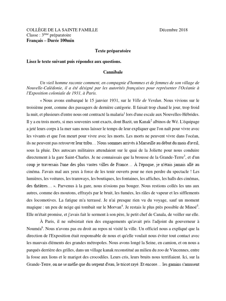 2 Texte Preparatoire 3e Prep 2018 Corrige | PDF