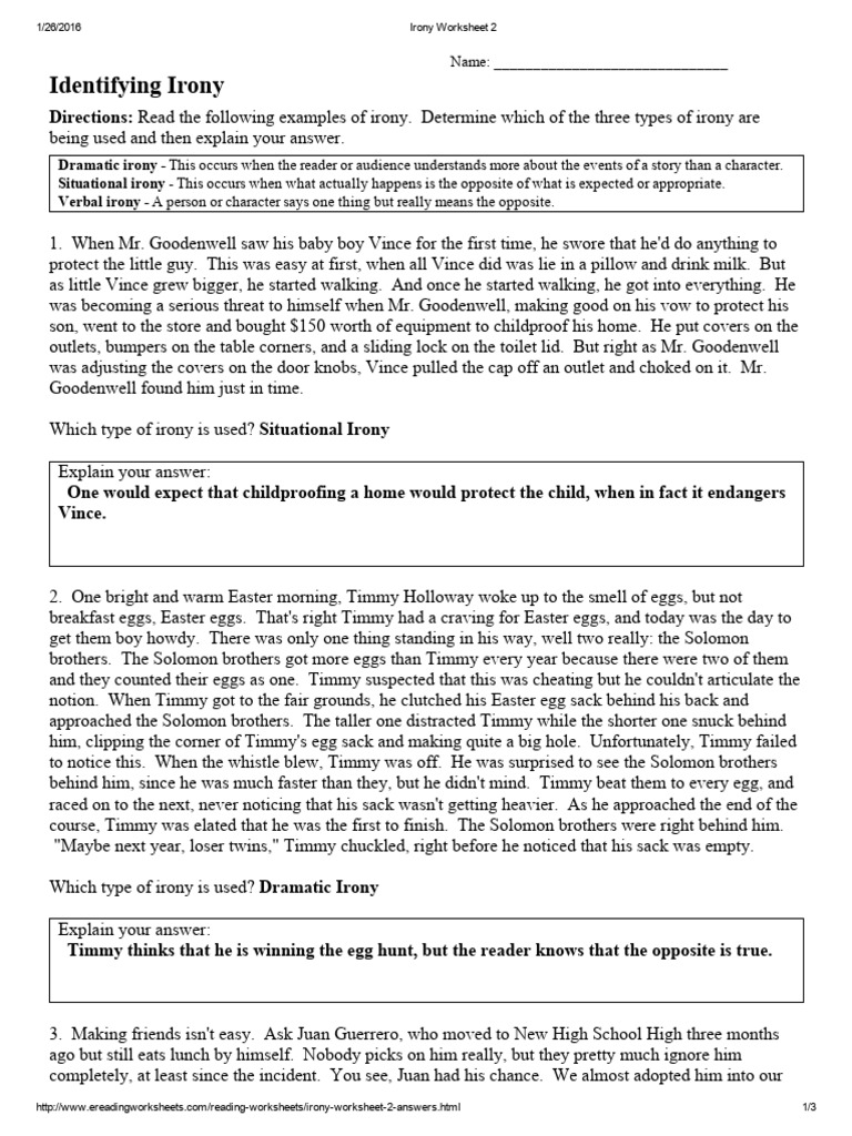 Identifying Irony 2 Key | PDF