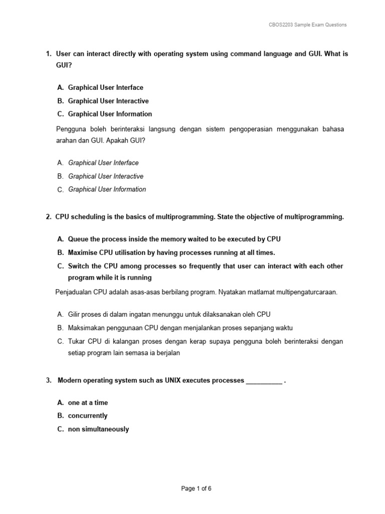 Soalan Objektif Sistem Pengoperasian 2 | PDF | Scheduling (Computing) | Operating System
