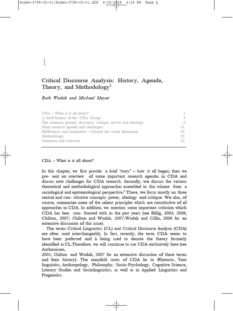 2008 Wodak Critical Discourse Analysis CH 01 | PDF | Discourse | Power (Social And Political)