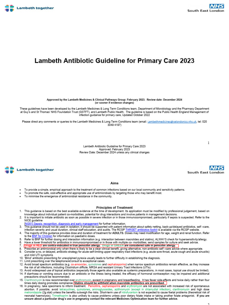 Lambeth Antibiotic Guideline For Primary Care 2023 FINAL | PDF ...