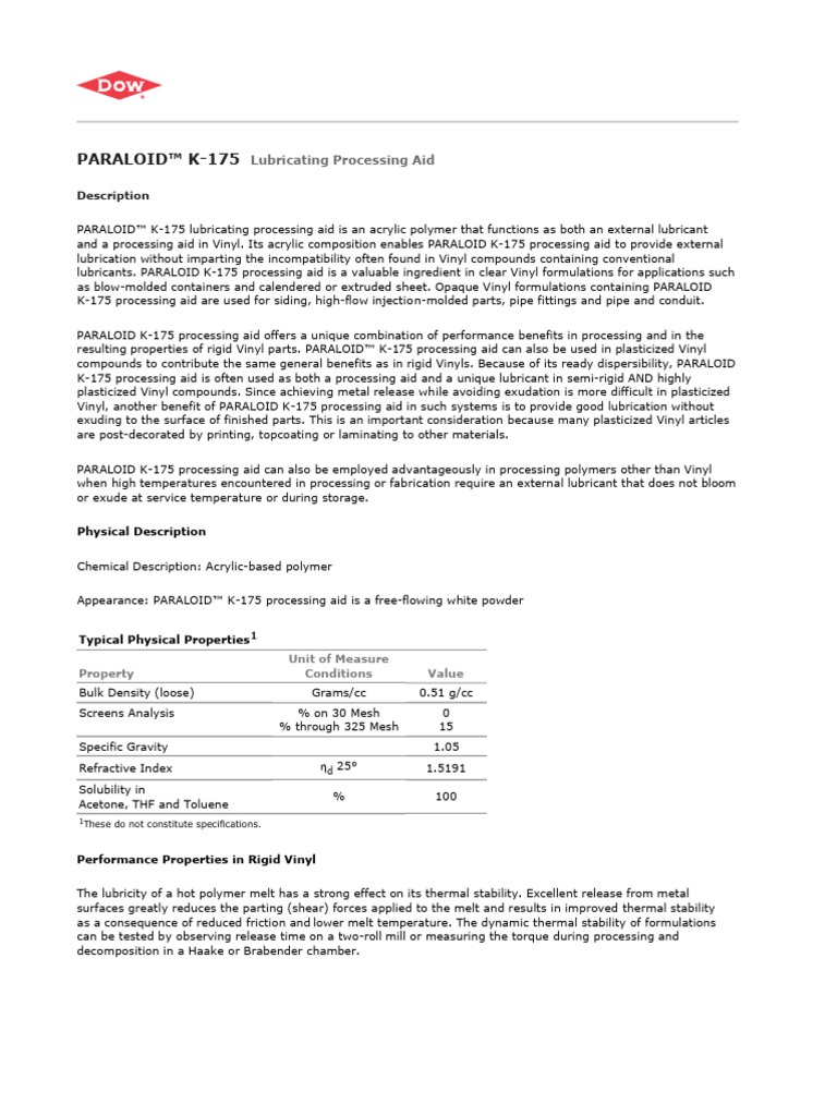 874 02301 01 Paraloid k175 Tds | PDF