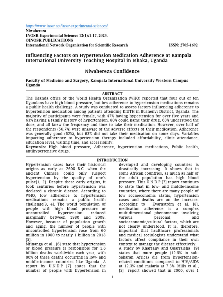 Hypertension Medication Adherence Study | PDF | Hypertension | Health Care