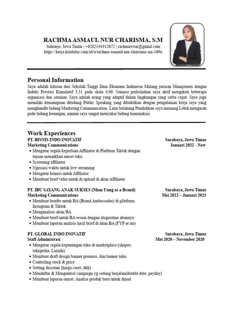 CV Ats Rachma 2023 | PDF
