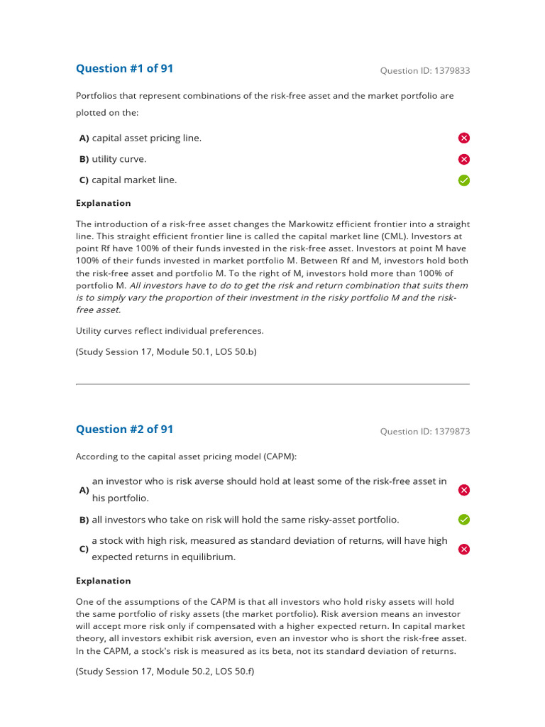 Reading 50 Portfolio Risk and Return Part II Answers | PDF