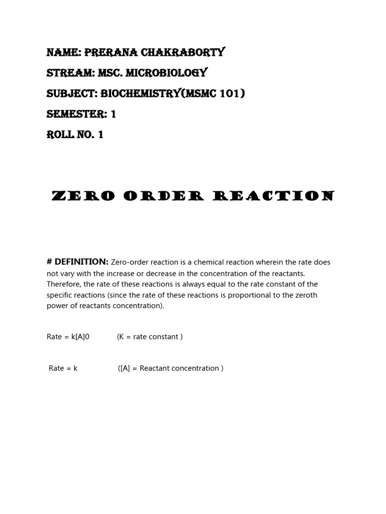 Zero Order Reaction Biochemistry Pdf Chemical Reactions Industrial Processes