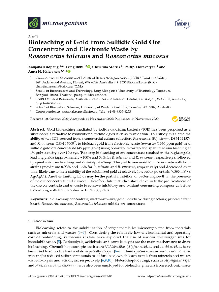 Bioleaching of Gold From Sulfidic Gold Ore Concent | PDF | Gold ...
