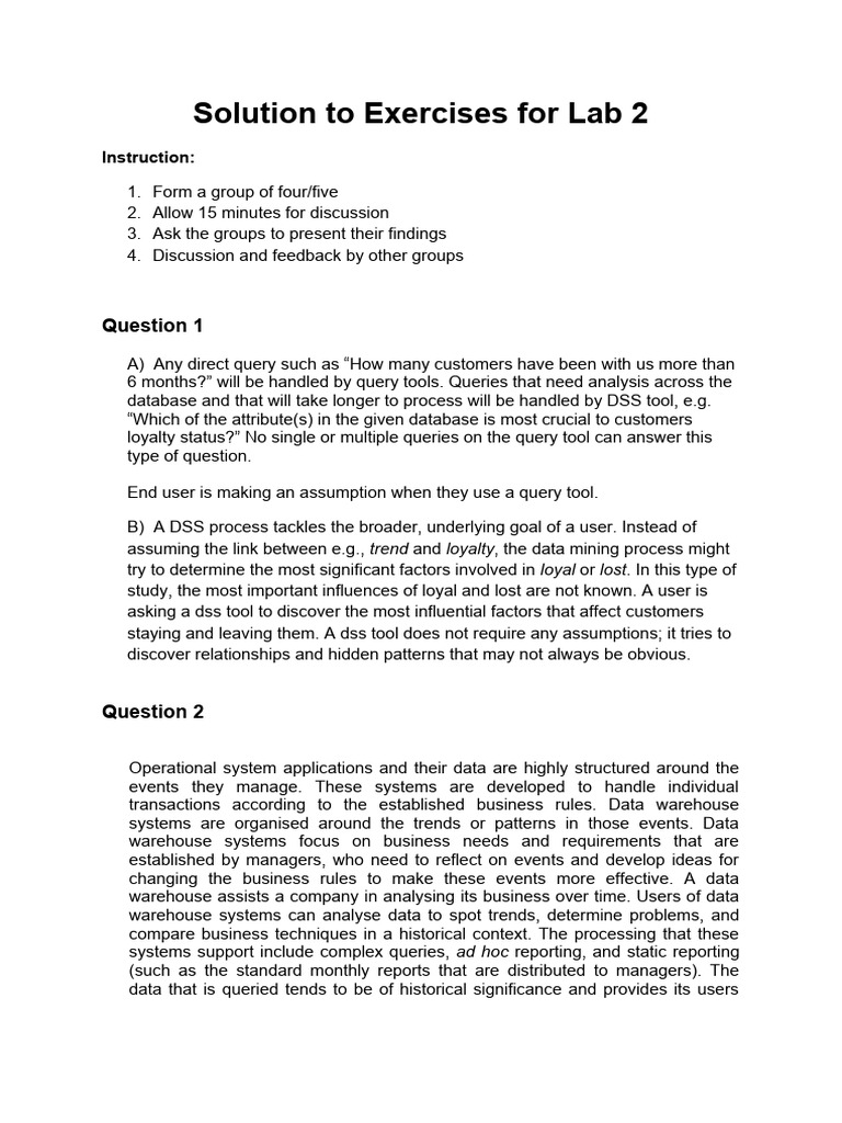 Solution For Exercises For Lab 2 | PDF | Databases | Data