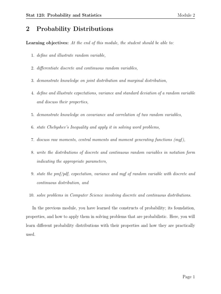 Module 2 (Updated) | PDF | Probability Distribution | Random Variable