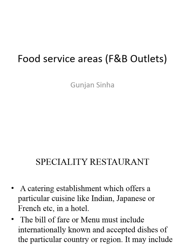 Food Service Areas (F&B Outlets) | PDF | Bar (Establishment) | Restaurants