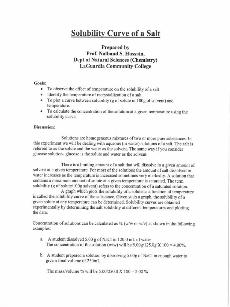 scc205 Solubility Curve of A Salt | PDF