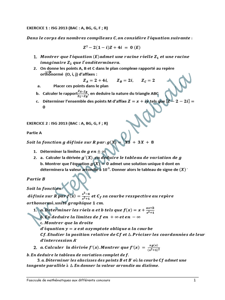 Concours de mathématiques 2013-2017 | PDF | Fonction (Mathématiques ...