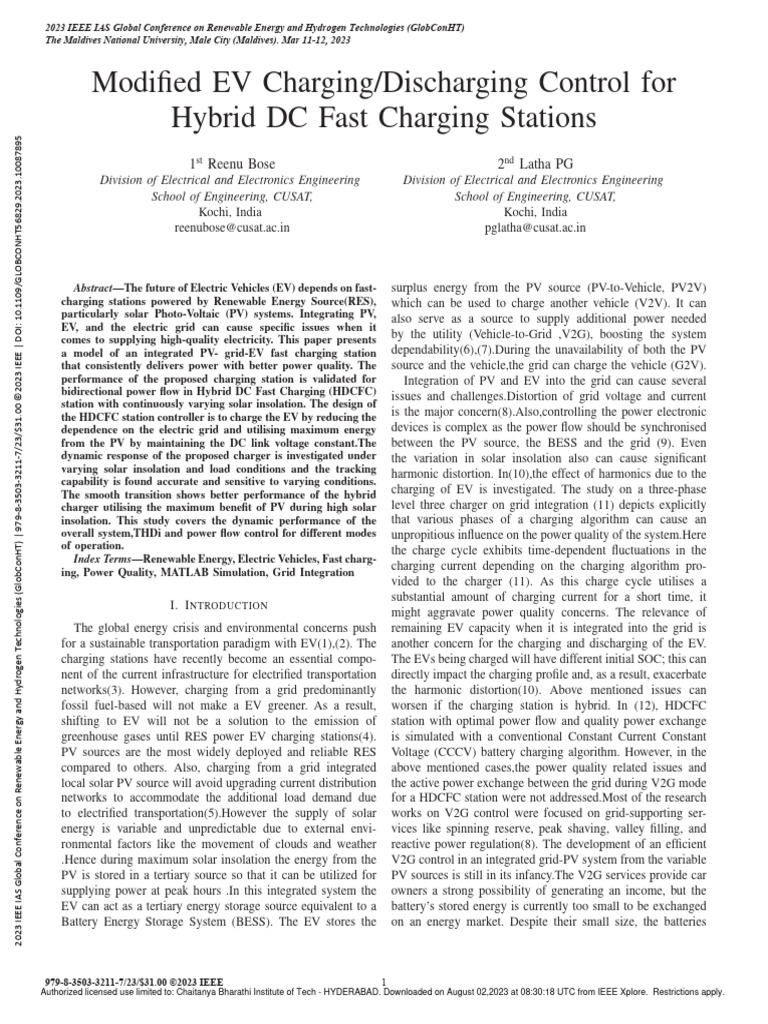 Modified EV Charging Discharging Control For Hybrid DC Fast Charging ...