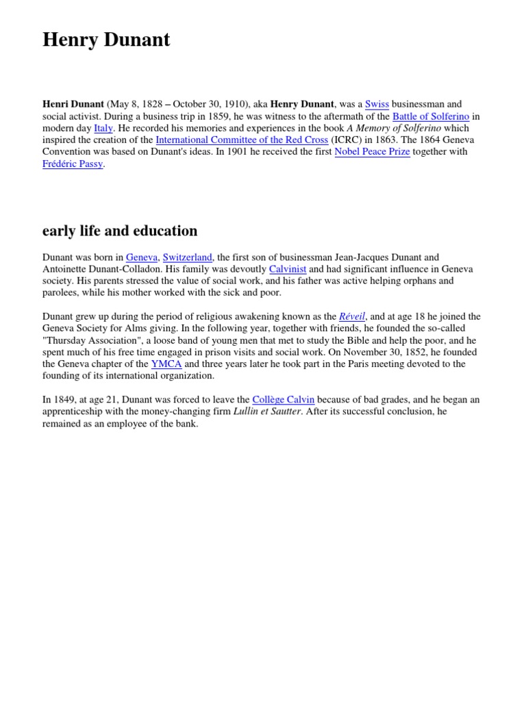 Henry Dunant | PDF | International Red Cross And Red Crescent Movement ...