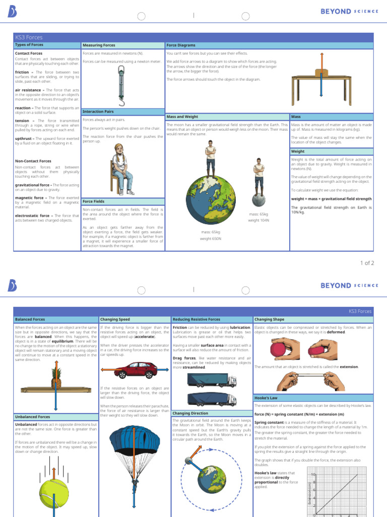 P Forces Knowledge Organiser | PDF | Force | Weight
