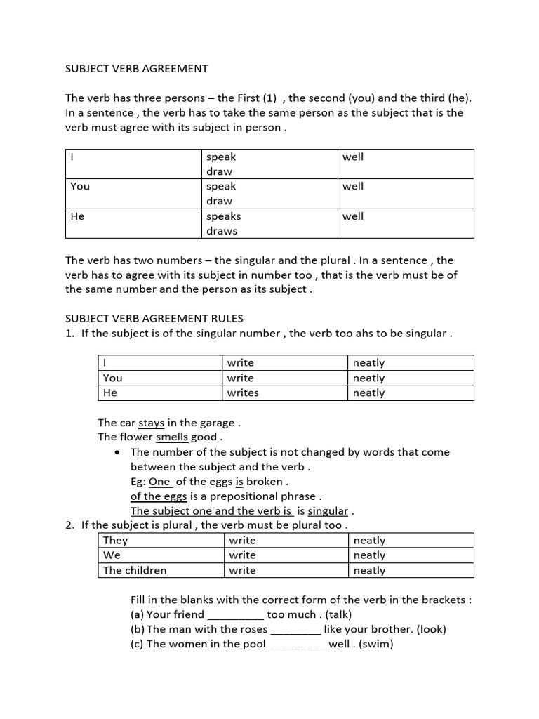 Subject Verb Agreement Notes | PDF | Grammatical Number | Plural
